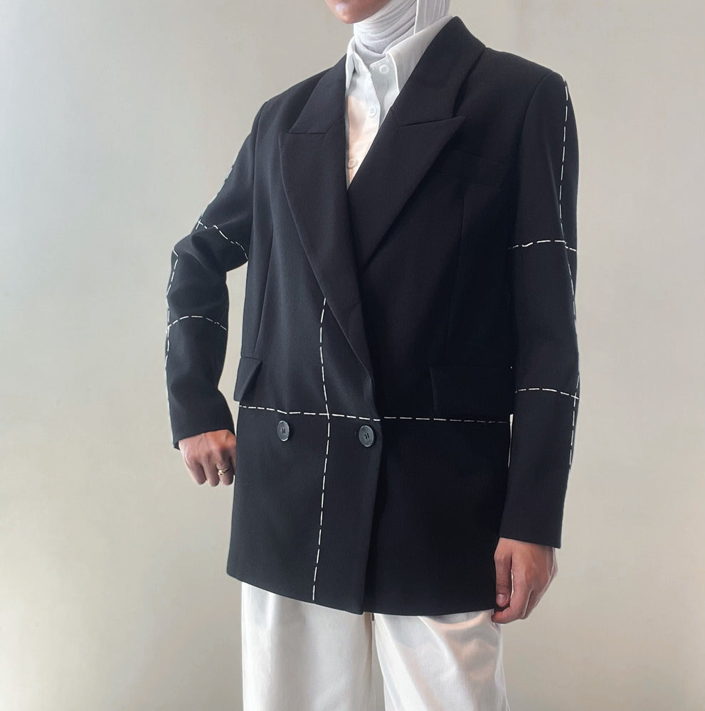 Full Sleeve Open-wire Line Plaid Black Blazer بليزر – Noma Dress Bar