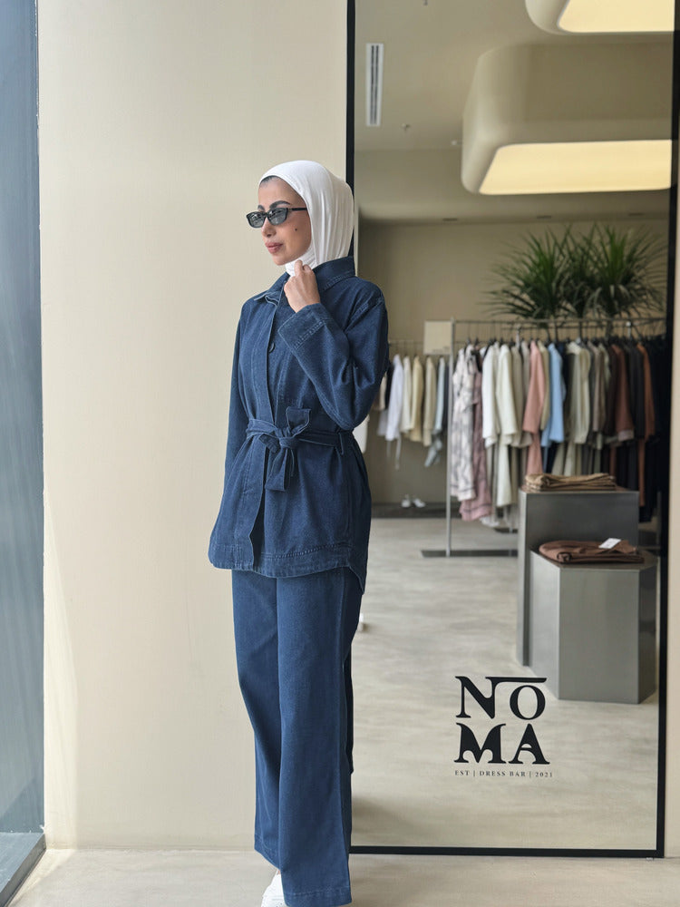 Garterized Denim Belted Set – Noma Dress Bar