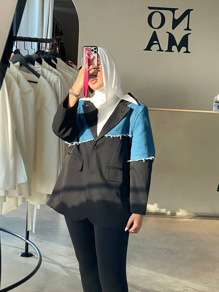 Denim Stitching Blazers For Women بليزر – Noma Dress Bar